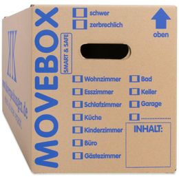 KK VERPACKUNGEN - 30 Umzugskartons Movebox Smart & Safe 2-wellig 25 kg belastbar Beschriftungsfeld Griffverstärkung - Braun