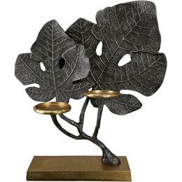 Gilde Kerzenleuchter Leaf (1 St), Kerzenhalter aus Aluminium, 2-flammig, goldfarben|schwarz