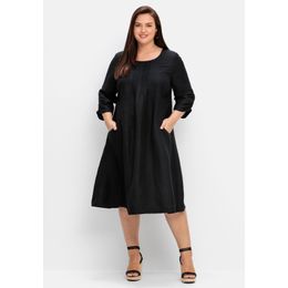 sheego Große Größen: Kleid in A-Linie mit 3/4-Ärmeln, aus Leinen-Viskose-Mix, schwarz, Gr.40