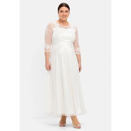 sheego Große Größen: Abendkleid mit Spitzenapplikationen in Corsagenoptik, offwhite, Gr.52