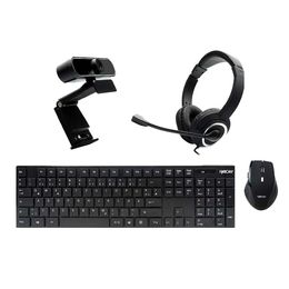 Hyrican Hyrican ST-SKB698W+131/CAM DW1/ST-GH577 Home-Office-Set Eingabegeräte-Set, (Office-Set best. aus Tastatur&Maus(kabellos),Webcam&Headset(kabelgeb), schwarz