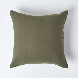 Homescapes - Leinen Kopfkissenbezug Olivgrün, 80 x 80 cm - Olivgrün