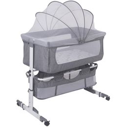 Babywiege Stubenwagen Baby Bett Beistellbett klappbar + Rollen+ Moskitonetz 925870-87cm Grau höhenverstellbar