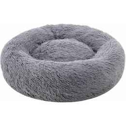 Juskys Haustierbett Monty M 60 cm Hellgrau – Hundebett rund für Hunde & Katzen – Katzenbett flauschig & waschbar – Hundekissen in Donut Form