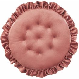 Beliani Stuhlkissen Rosa einfarbig Samtstoff mit Rüschen Volant Reißverschluss rund ⌀ 40 cm Sitzkissen für Stuhl Küche Esszimmer Wohnzimmer Salon Flur - Rosa