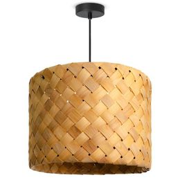 Paco Home - Pendellampe led Hängeleuchte Wohnzimmer Schlafzimmer Esszimmer Schirm Papier E27 Pendelleuchte - Schwarz, Holz (Ø35cm)