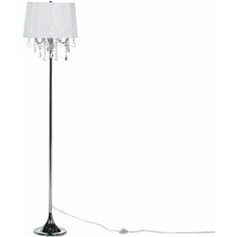 Beliani Stehlampe Weiß Metall 170 cm 3-flammig Stoffschirm mit Kristallen aus Acrylglas Kronleuchter-Optik Kabel mit Schalter Glamourös - Silber