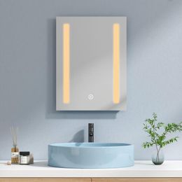 Badspiegel Vertikal led Badezimmerspiegel mit Beleuchtung, 45x60cm, Warmweißes Licht Touch-schalter und Beschlagfrei (Modell a) - Emke