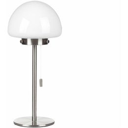 Beliani Tischlampe Silber Metallsockel, Glasschirm, Zugschalter, minimalistischer Stil Bürolicht für zu Hause - Weiß