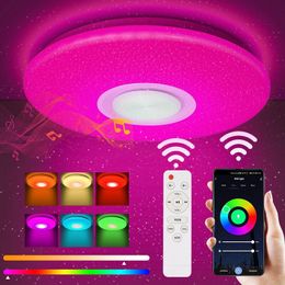 Led Deckenleuchte Dimmbar 36W Farbwechsel mit Bluetooth Lautsprecher , Fernbedienung und APP-Steuerung, rgb Farbwechsel, Sternenhimmel Lampe - Braun