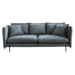 Miliboo Design-Sofa 3/4-Sitzer in blaugrauem Veloursstoff und schwarzem Metall almar - Blaugrau