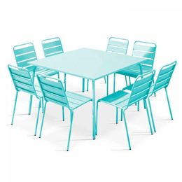 Quadratischer Gartentisch aus Metall mit 8 Stühlen Türkis - Türkis