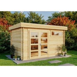 Alpholz Gartenhaus Leandro-28 mit Fußboden aus Holz, Gerätehaus 394x268, 8,5 m², 28 mm Wandstärke - Naturbelassen - Naturbelassen