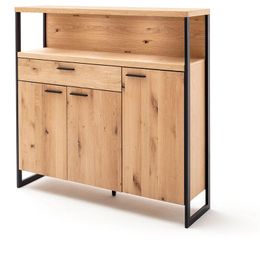 Lomadox Wohn- / Esszimmer Highboard, 140cm breit, in Eiche Bianco geölt (teilmassiv) SOMBOR-05, b/h/t ca. 140/136/38 cm