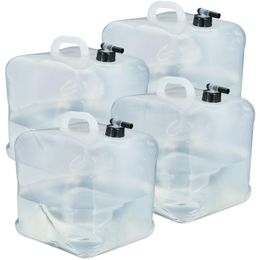 Relaxdays faltbarer Wasserkanister 4er Set, 20 l, Faltkanister mit Hahn, BPA-frei, lebensmittelecht, transparent/schwarz