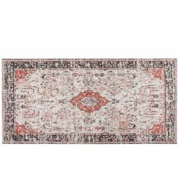 Beliani Teppich aus Baumwolle Polyester 80 x 150 cm Rot und Beige Orientalisches Muster Vintage Wohndekor - Rot