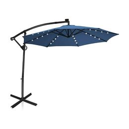 Costway 300cm Sonnenschirm mit LED-Solar-Beleuchtung, 360° Drehbar Ampelschirm neigbar mit Kurbel & Kreuzfuß, Terrassenschirm Gartenschirm Kurbelschirm für