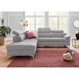 exxpo - sofa fashion Ecksofa Florenz, wahlweise mit Bettfunktion, silberfarben