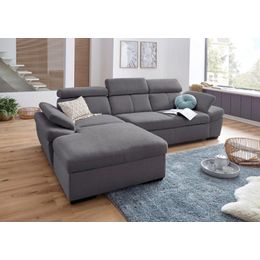 exxpo - sofa fashion Ecksofa Salerno, inklusive Kopfteil- und Armteilverstellung, wahlweise mit Bettfunktion, grau