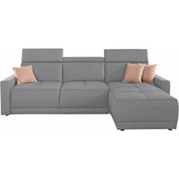 DOMO collection Ecksofa Ava, mit Recamiere, Federkern wahlweise mit Kopfteilverstellungen, grau