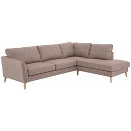 Home Affaire Ecksofa MARSEILLE 278/202 cm, Ottomane rechts/links wählbar, mit Massivholzbeinen aus Eiche, verschiedene Bezüge und Farbvarianten, beige|braun