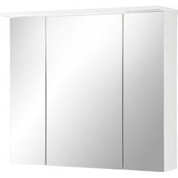 Schildmeyer Spiegelschrank Profil 16 Breite 80 cm, 3-türig, LED-Beleuchtung, Schalter-/Steckdosenbox, weiß
