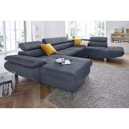 exxpo - sofa fashion Wohnlandschaft Vinci, wahlweise mit Bettfunktion, blau|grau