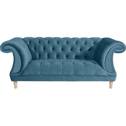 Max Winzer® Chesterfield-Sofa Isabelle, mit Knopfheftung & gedrechselten Füßen in Buche natur, Breite 200 cm, blau