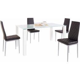 Inosign Essgruppe, (Set, 5-tlg), 160 cm breiter Glastisch, verschiedene Farbvarianten der Stuhlbezüge, schwarz|weiß