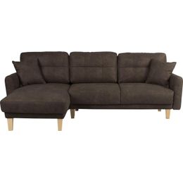 Home Affaire Ecksofa Triplo, Zierkissen, Schlaffunktion, B/T/H: 234/164/89 cm, L-Form, wahlweise mit Bettfunktion und Bettkasten, Liegefläche 210/132 cm, braun