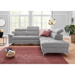 exxpo - sofa fashion Ecksofa Florenz, wahlweise mit Bettfunktion, silberfarben