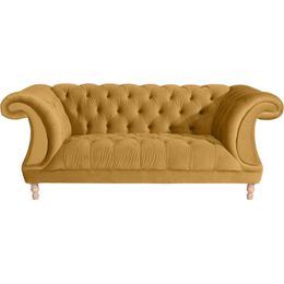 Max Winzer® Chesterfield-Sofa Isabelle, mit Knopfheftung & gedrechselten Füßen in Buche natur, Breite 200 cm, gelb
