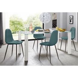 Inosign Essgruppe, (Set, 5-tlg), mit Glastisch, Breite 160 cm, blau|weiß