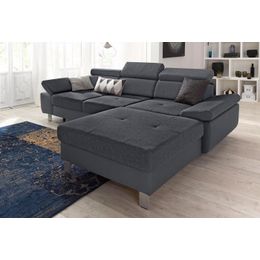 exxpo - sofa fashion Ecksofa Locarno, Kopf- bzw Rückenverstellung, wahlweise mit Bettfunktion und Bettkasten, grau