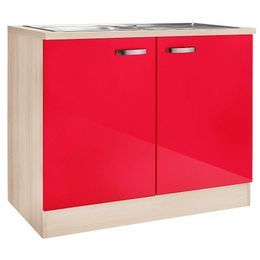 Optifit Spülenschrank Faro, mit Metallgriffen, Breite 100 cm, rot