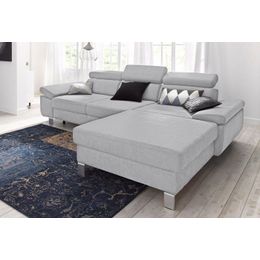 exxpo - sofa fashion Ecksofa Locarno, Kopf- bzw Rückenverstellung, wahlweise mit Bettfunktion und Bettkasten, silberfarben