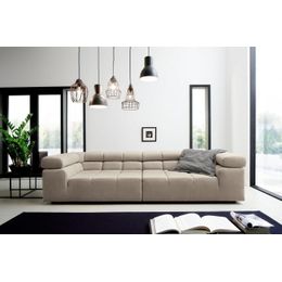 Inosign Big-Sofa Ancona B/T/H: 290/110/70 cm, auffällige Steppung, inkl. 2 Zierkissen und verstellbaren Kopfstützen, grau