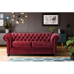 Home Affaire Chesterfield-Sofa Chesterfield Home 3-Sitzer B/T/H: 192/87/75 cn, mit edler Knopfheftung und typischen Armlehnen, rot