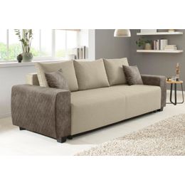 Home Affaire Schlafsofa Bella, mit geprägtem Bezug bei Armlehnen, beige