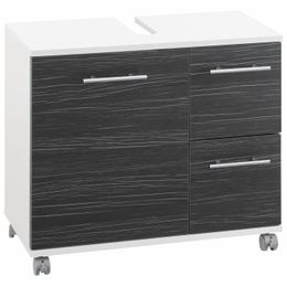 Schildmeyer Waschbeckenunterschrank Palermo Höhe 60 cm, Metallgriffe, auf Rollen, grau|weiß