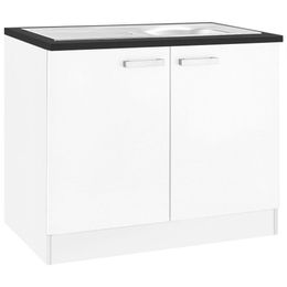 Optifit Spülenschrank Odense 100 cm breit, mit 2 Türen, inkl. Einbauspüle aus Edelstahl, weiß