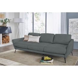 W.Schillig Big-Sofa softy, mit dekorativer Heftung im Sitz, Füße schwarz pulverbeschichtet, blau