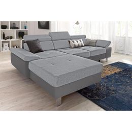 exxpo - sofa fashion Ecksofa Locarno, Kopf- bzw Rückenverstellung, wahlweise mit Bettfunktion und Bettkasten, silberfarben