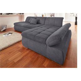 DOMO collection Ecksofa NMoric XXL, B/T/H: 300/172/80cm, Revamierenabschluss L-Form, wahlweise mit Bettfunktion und Armlehnverstel,lung, grau