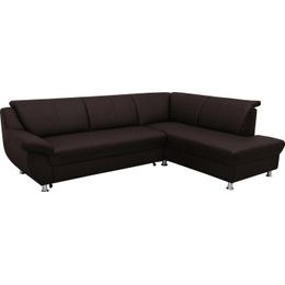 DOMO collection Ecksofa Pilar L-Form, mit Ottomane, wahlweise mit Bettfunktion, braun