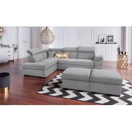 exxpo - sofa fashion Ecksofa Salerno, inklusive Kopfteil- und Armteilverstellung, wahlweise mit Bettfunktion, grau|silberfarben