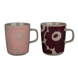 Marimekko - Oiva Unikko Becher mit Henkel, 250 ml, terra / dark wine red / powder (2er-Set)