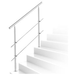 VINGO - Treppengeländer 160cm 2 Querstreben Edelstahl Geländer und Handläufe Balkongeländer Aufmontage Treppe Brüstung Balkon Pflegeleicht Innen und