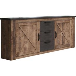 Kommode Anthrazit Tabak Eiche Sideboard Industrial Rustikal - 180x88x41 cm (BxHxT) - Highboard Anrichte - [Terry.three] Wohnzimmer Schlafzimmer Flur