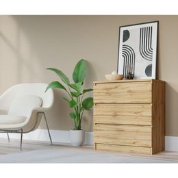 Komodenschrank mit 3 Schubladen, Farbe: schwarz/wotan eiche, a: 70 x 78 x 39 cm, Schubladenkommode, Kommode mit Schubladen, Sideboard Wohnzimmer,
